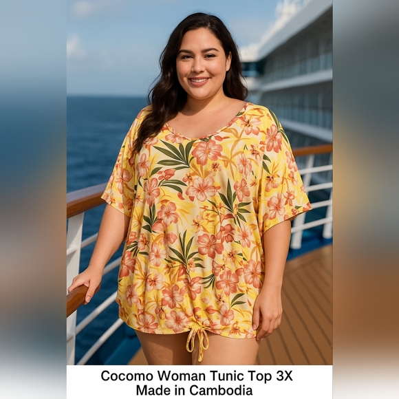 Cocomo | Tops | Cocomo Woman 3x Floral Tropical Tiefront Kimono Sleeve ...